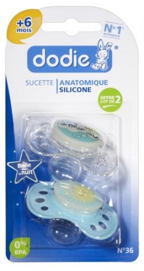Buy Dodie - 2642599 - Pacifier - Second Age - Silicone Night Duo N ° 36 ...