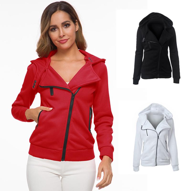 Buy Women Solid Color Jacket Diagonal Zipper Hoodies Winter Thickening ...