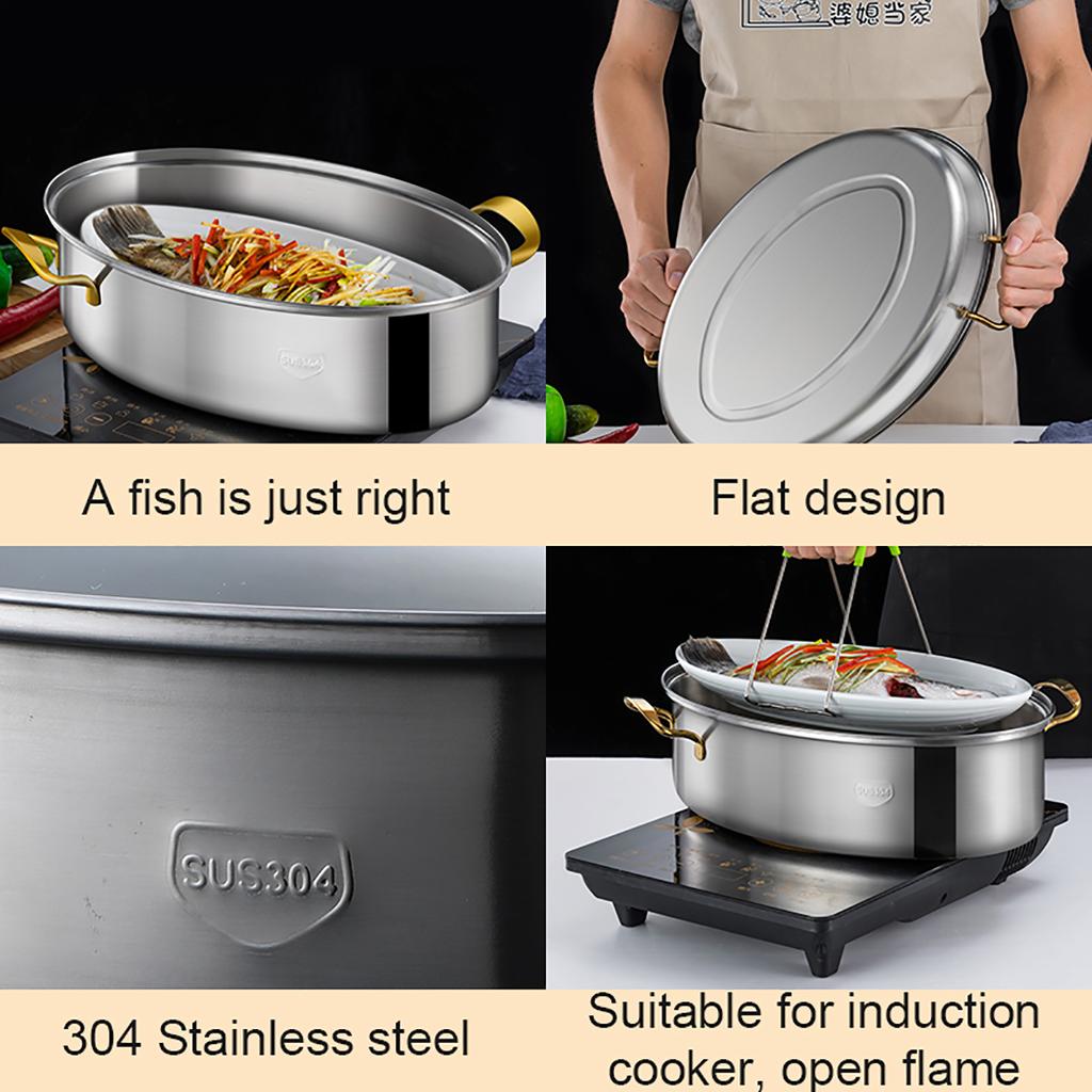 Buy Stainless Steel Fish Steamer Multi-Use Oval Roasting Cookware ...