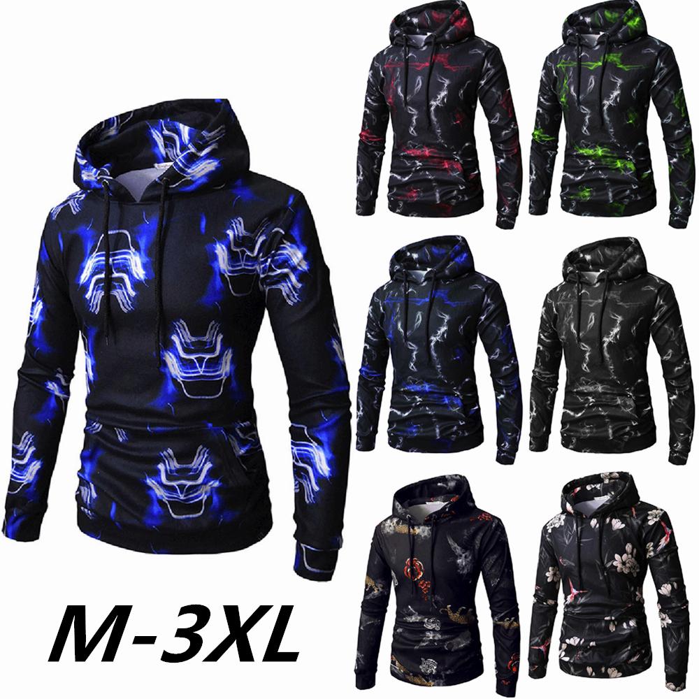 Buy Mens Long Sleeve Printed Hoodie Hooded Sweatshirt Top Tee Outwear ...