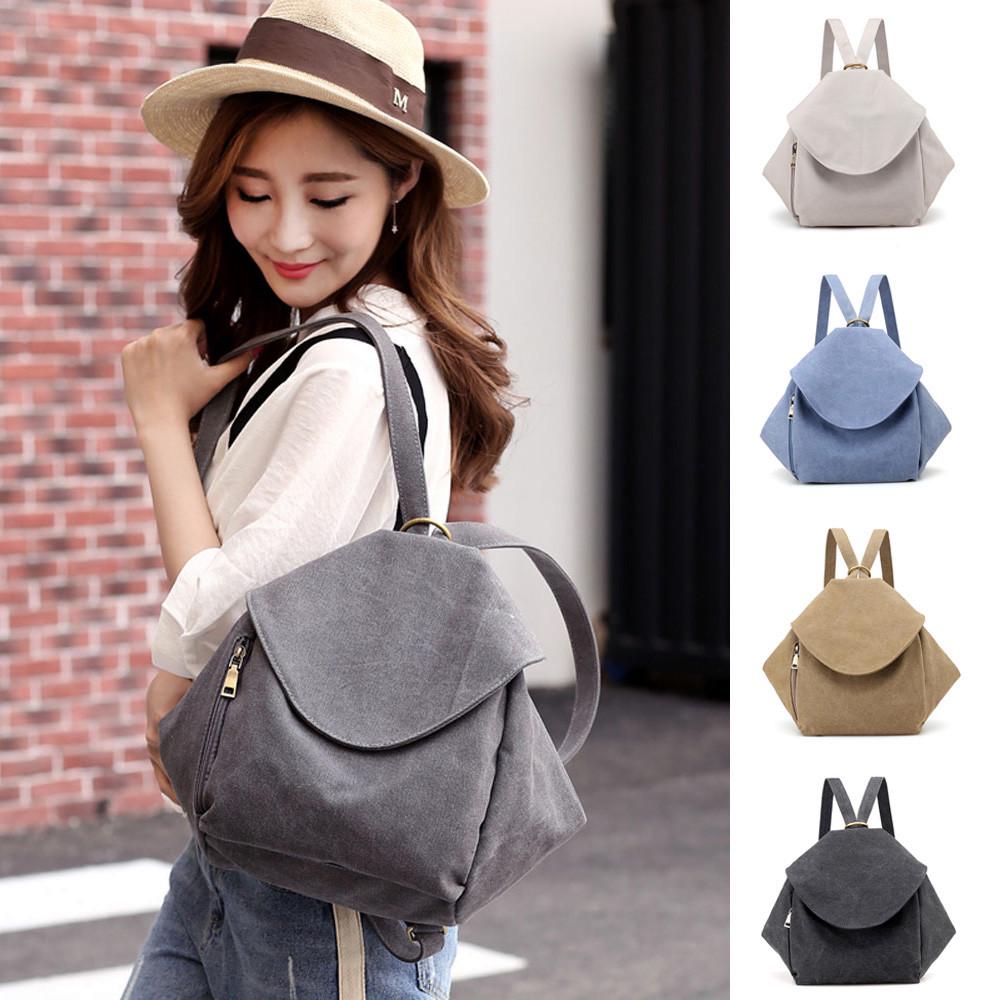 Buy Women Fashion Slanted Canvas Leisure Backpack Double Shoulder Bag ...