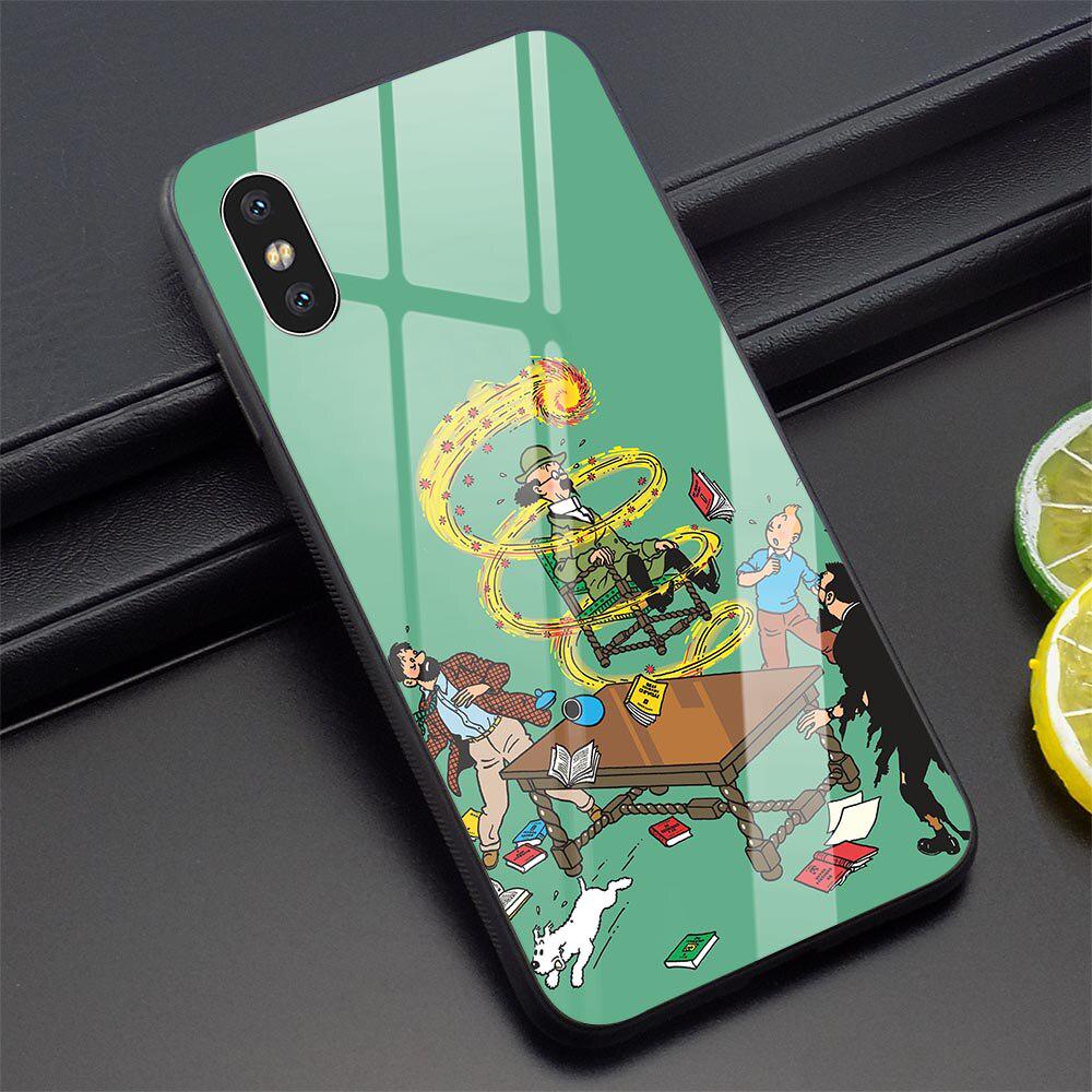 Buy Adventures Tintin Cute Tempered Glass Phone Case for iPhone 7 8 5 ...