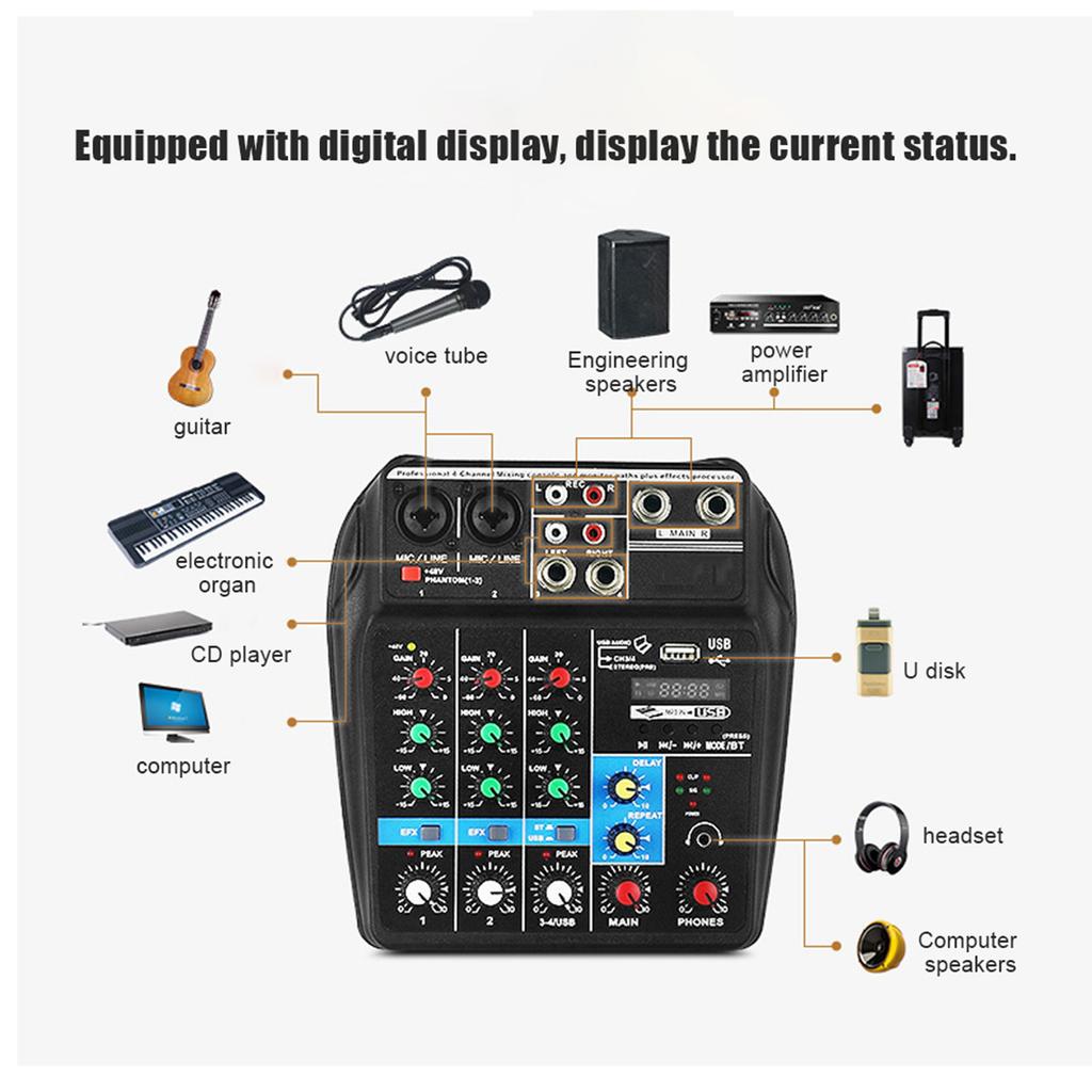 Buy Mini USB Bluetooth Sound Card 4-channel Mixer for Household Stage ...