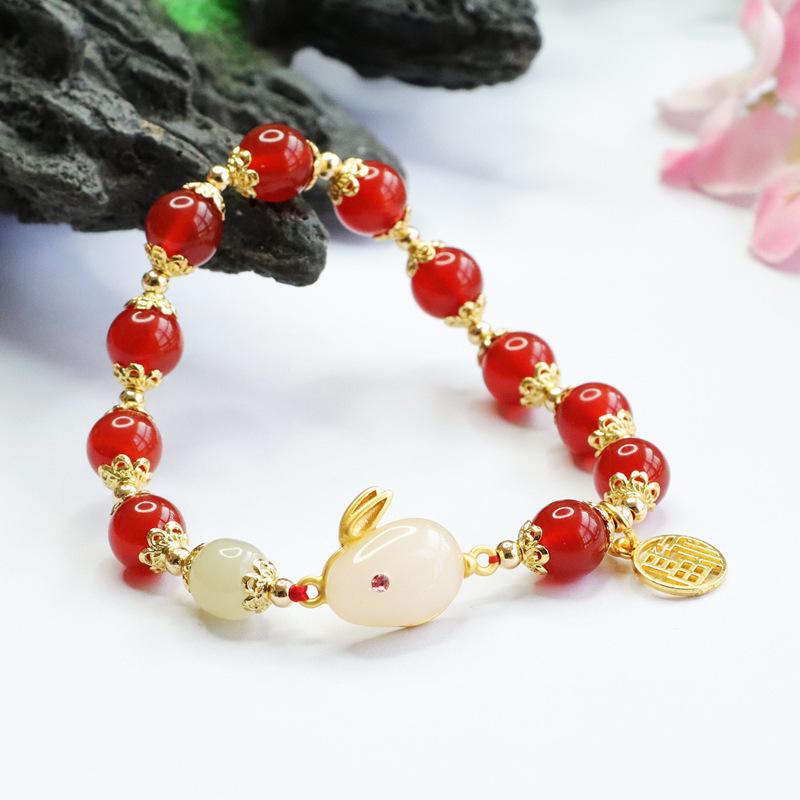 Year of the Rabbit Red Agate Bracelet Rabbit Chalcedony Bracelet Lucky ...
