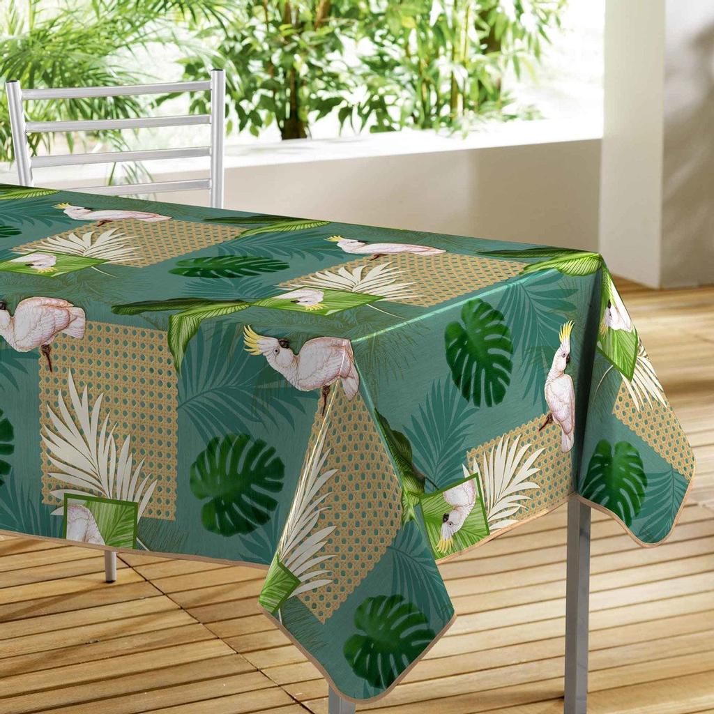 Buy Rectangular Oilcloth Tablecloth 140x240cm Cacatoes Green at ...