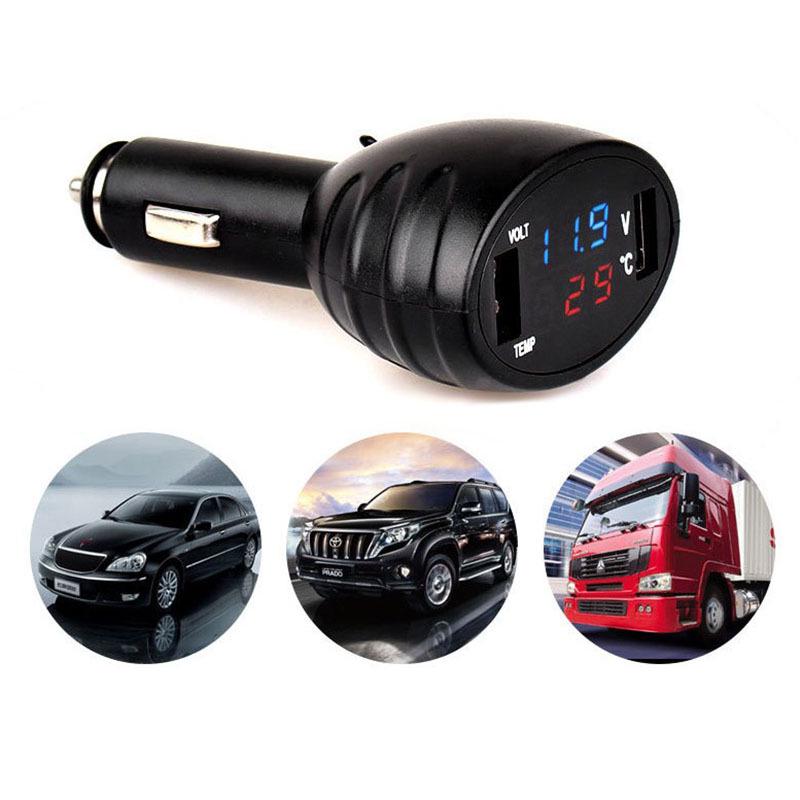 Buy Car Digital LED Thermometer Voltmeter Auto Dual USB Charger Battery ...