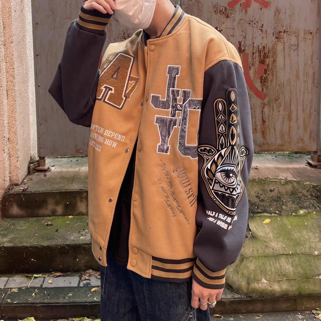 Buy Harajuku Mens Letter Embroidery Jacket Casual European Streetwear ...