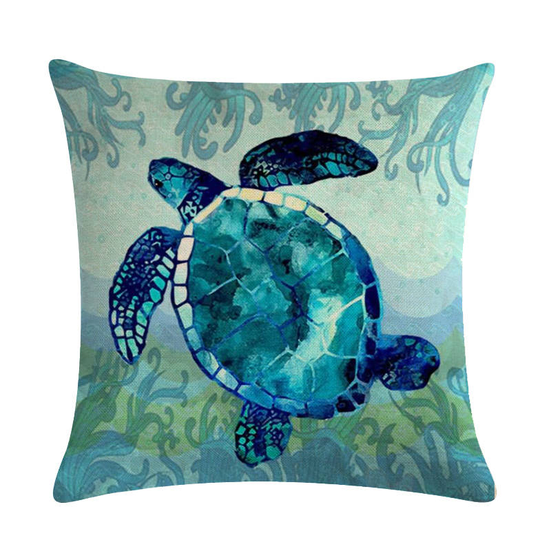 Turtles Cotton Linen Cushion Cover Fun of Ocean Animal Decorative ...