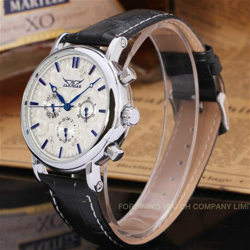 Buy JARGAR Automatic Men Watch Black Genuine Leather Band Mechanical ...