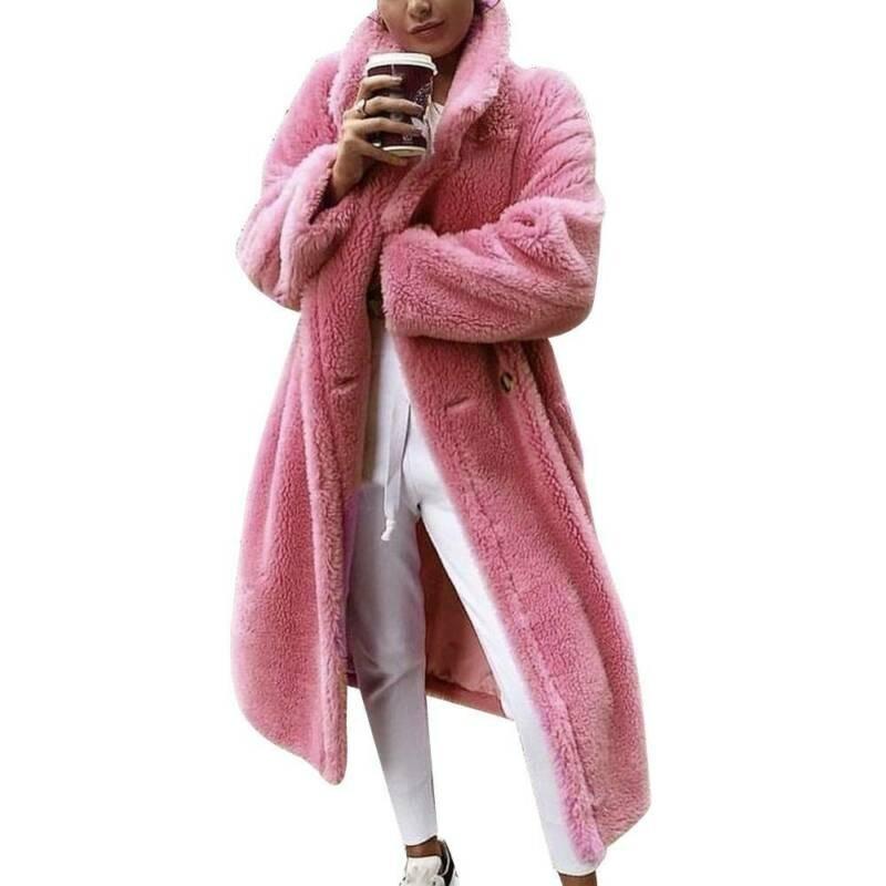 Womens Fluffy Teddy Bear Maxi Coat Casual Long Thick Warm Jacket Comfy ...