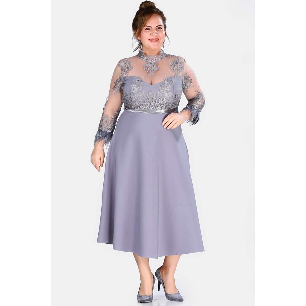Tulled Grey Oversized Long Evening Gown uygun fiyatlı satın alın ...