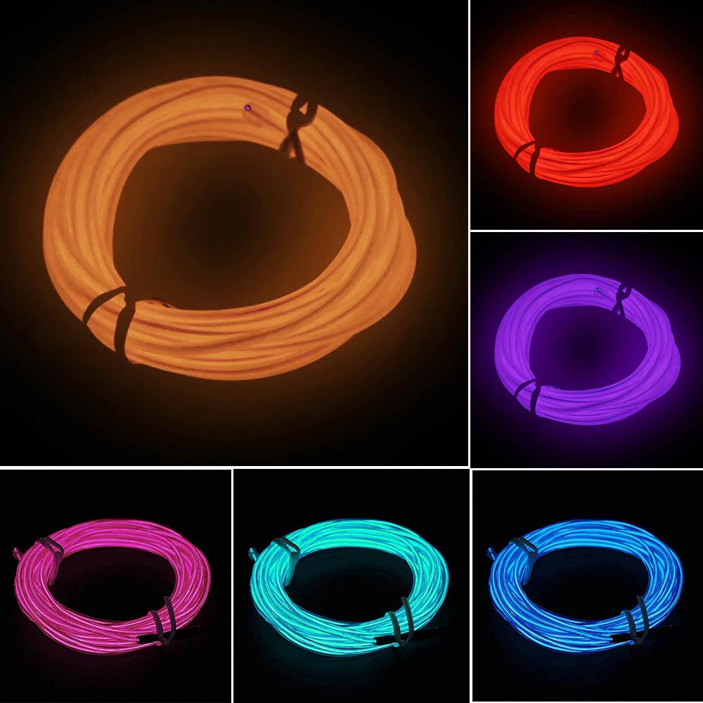 Buy 3M/5M Flexible EL Neon Light Wire Rope Glow Tube Cable Strip Dance ...