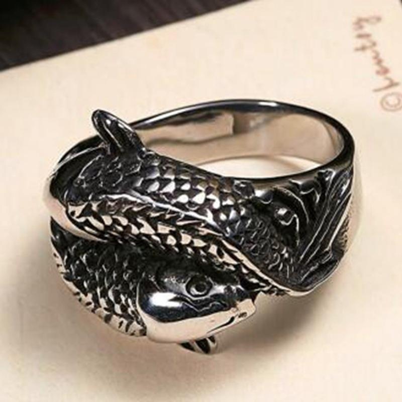 Buy Vintage Exaggerated Domineering Carp Winding Pisces Ring for Male ...