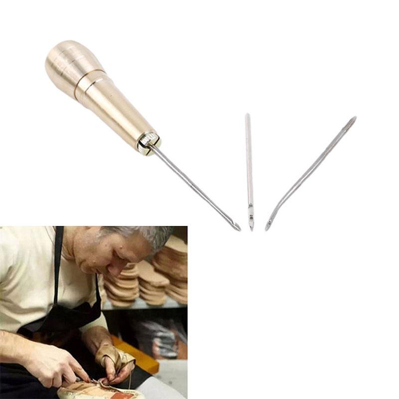 Buy Copper Handle with 3 Needles Sole Sewing Awl Handmade Set Sewing ...
