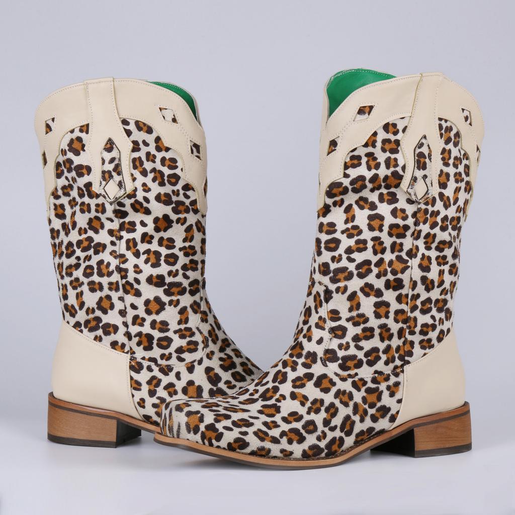 Cheap Sagit Women's Thick Heel Boots And Low Heel Leopard Print Medium ...