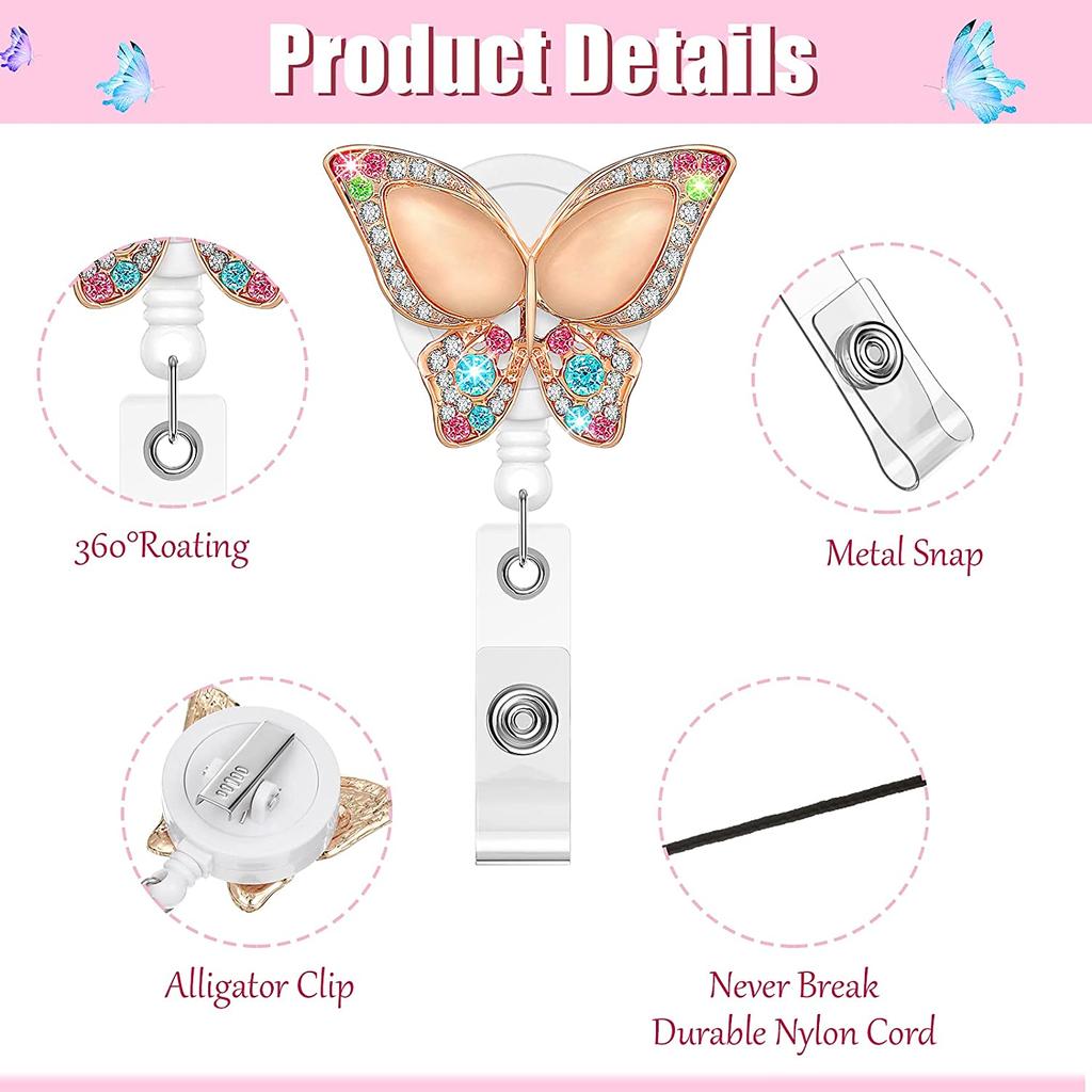 Buy 5Pcs Retractable Badge Holder Reel, Butterfly Handmade Bling ...