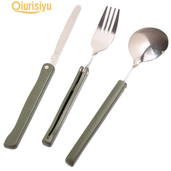Buy 3 Pieces Of Portable Folding Stainless Steel Fork Spoon Tool Set ...