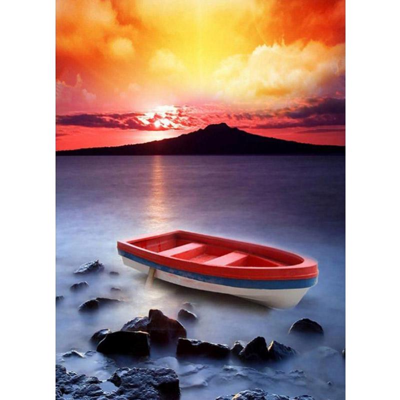 Buy Full Diamond Mosaic 5D Diy Diamond Painting Landscape Boat Diamond ...