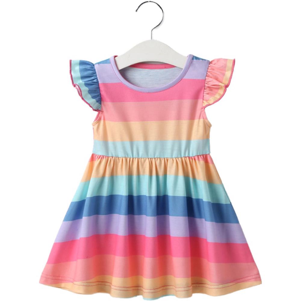 Buy Girls Rainbow Dress Summer Princess Dress Colorful Onepiece Dresses ...