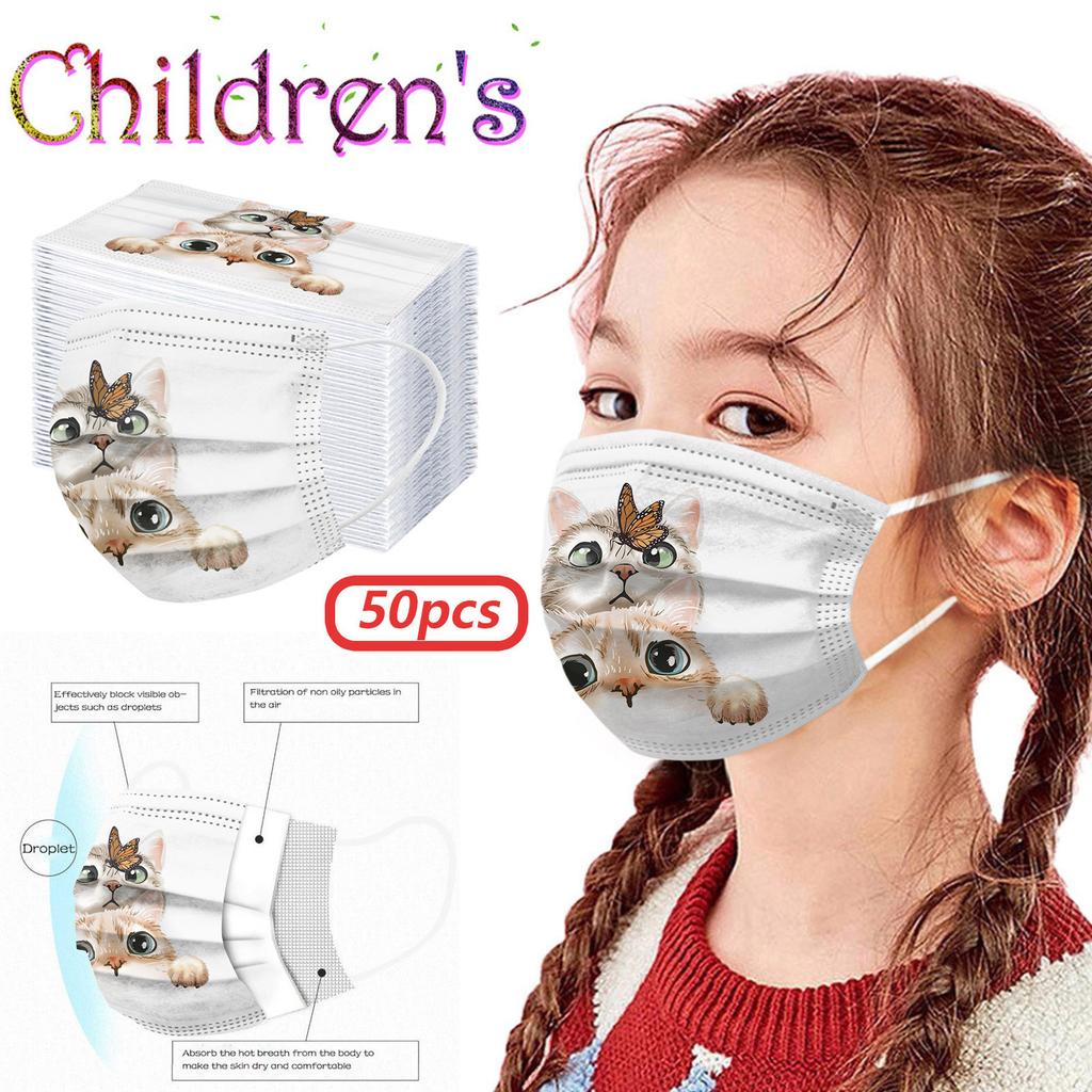 Buy Children's Disposable Face Mask Cartoon Animal Cat Printing Face ...