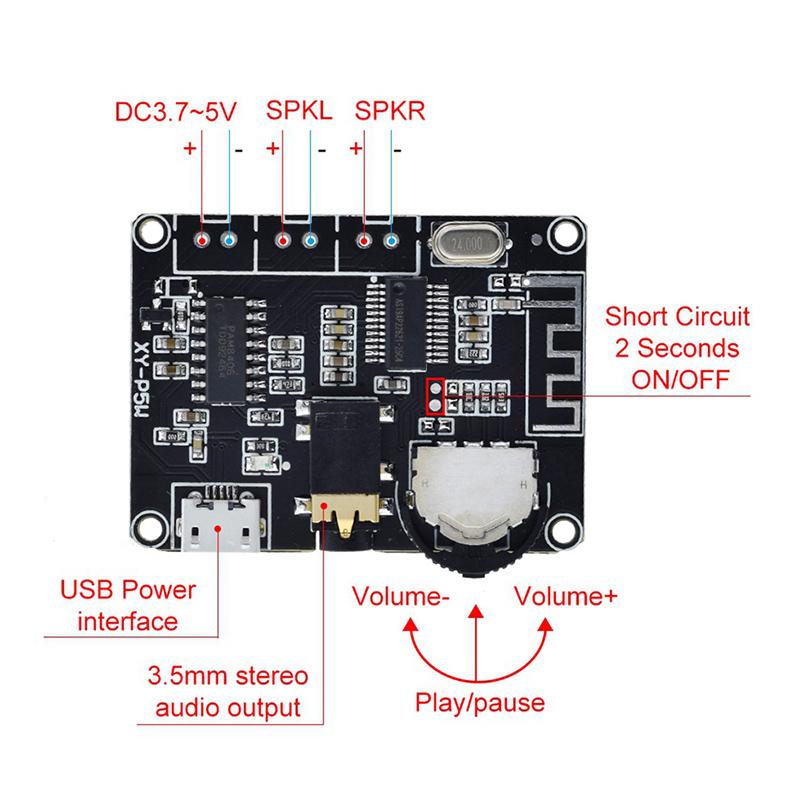 5W+5W PAM8406 Bluetooth 5.0 DC3.7-5V Stereo Audio Power Amplifier ...