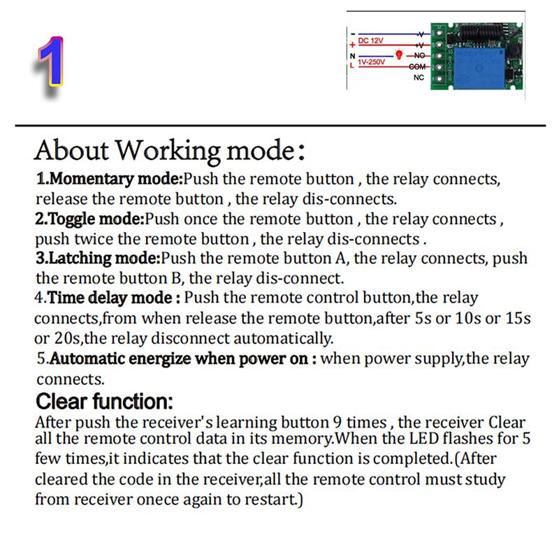433 MHz 12V Relay 1CH Wireless RF Garage Door Remote Control Switch ...