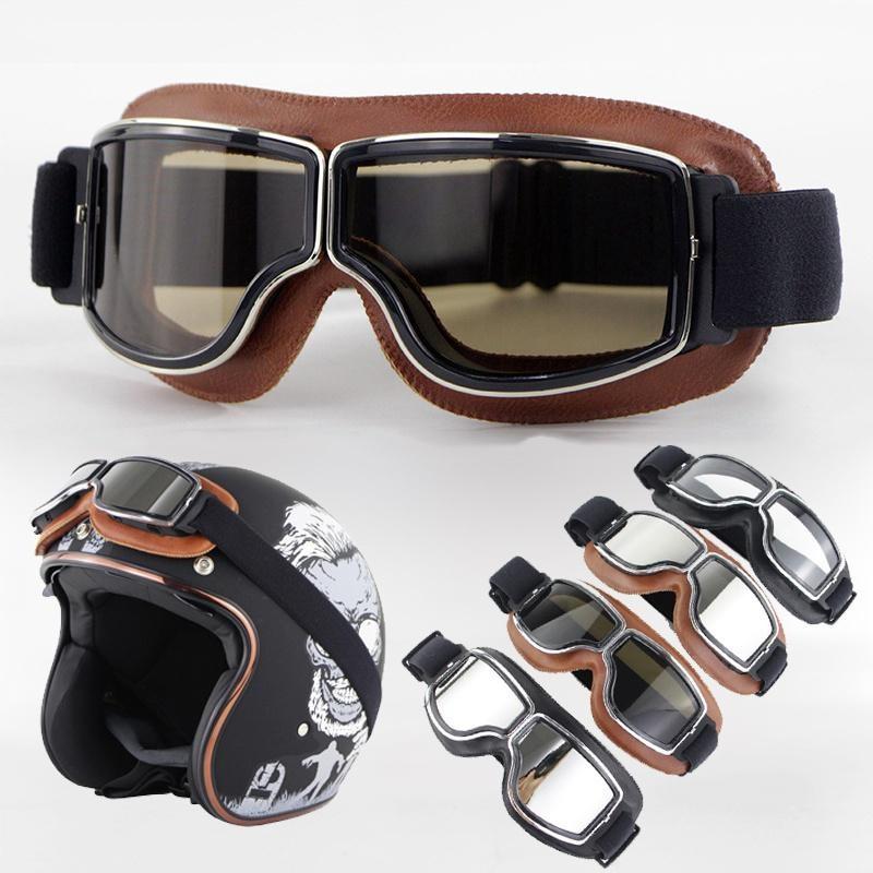 Buy Vintage Pilot Motorcycle Goggles Leather Cruiser Scooter Sunglasses ...