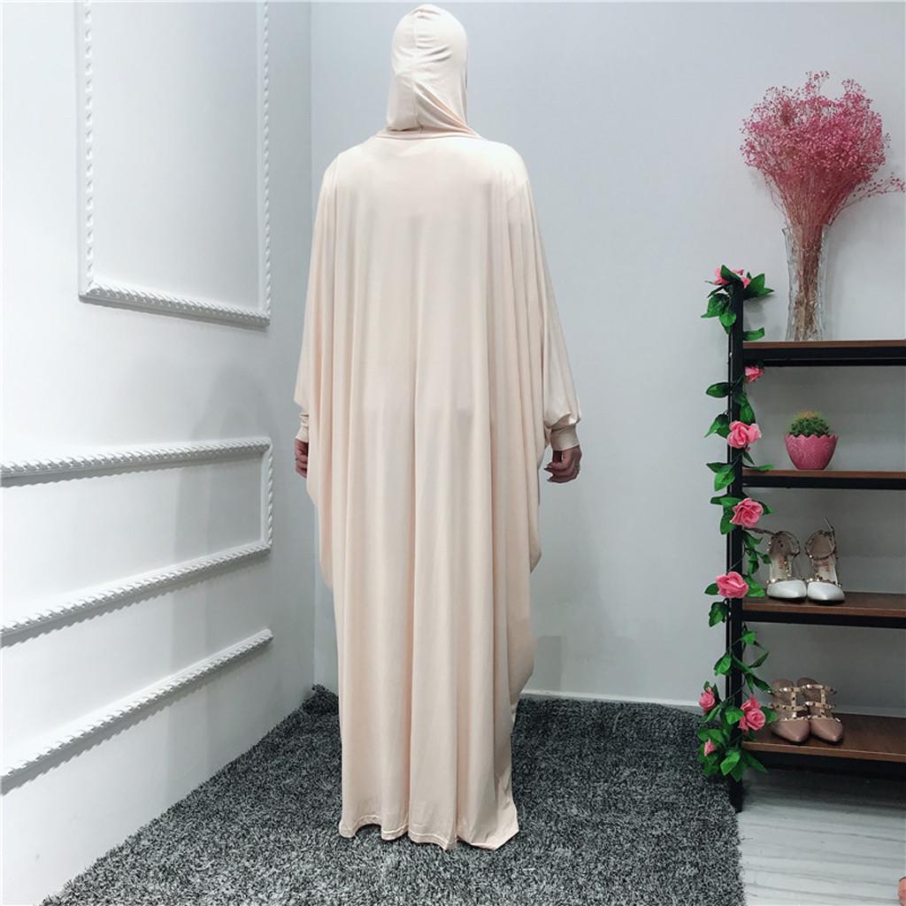 Buy Women Muslim Dresses Solid Color Headgear Mosque Bat Sleeve Robes ...