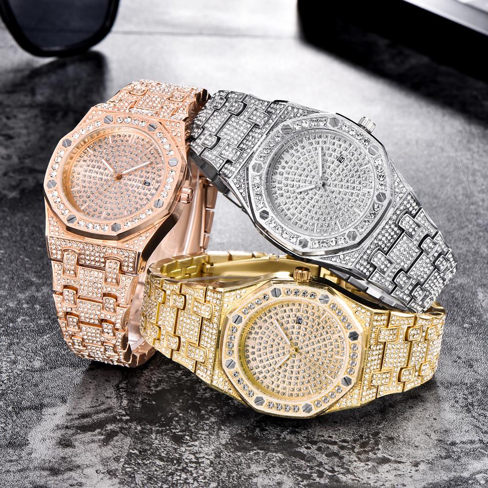 Buy Bling Fully Rhinestone Watches Quartz Iced Out Gold Silver Diamond ...