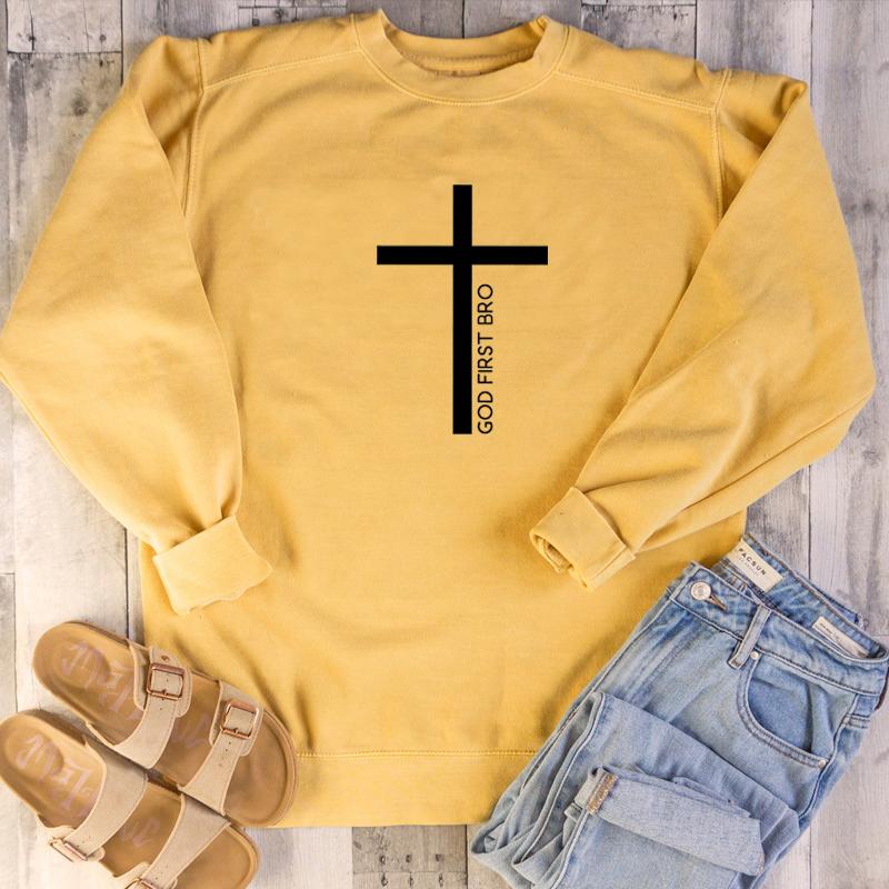 Satın alın Cross God First Bro Cross Sweatshirt Graphic Jesus Casual ...
