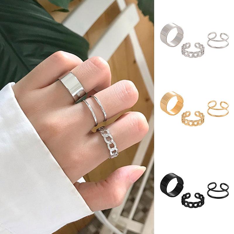Buy 6Pcs/set Punk Smooth Minimalist Finger Rings Gold/Black/Silver ...
