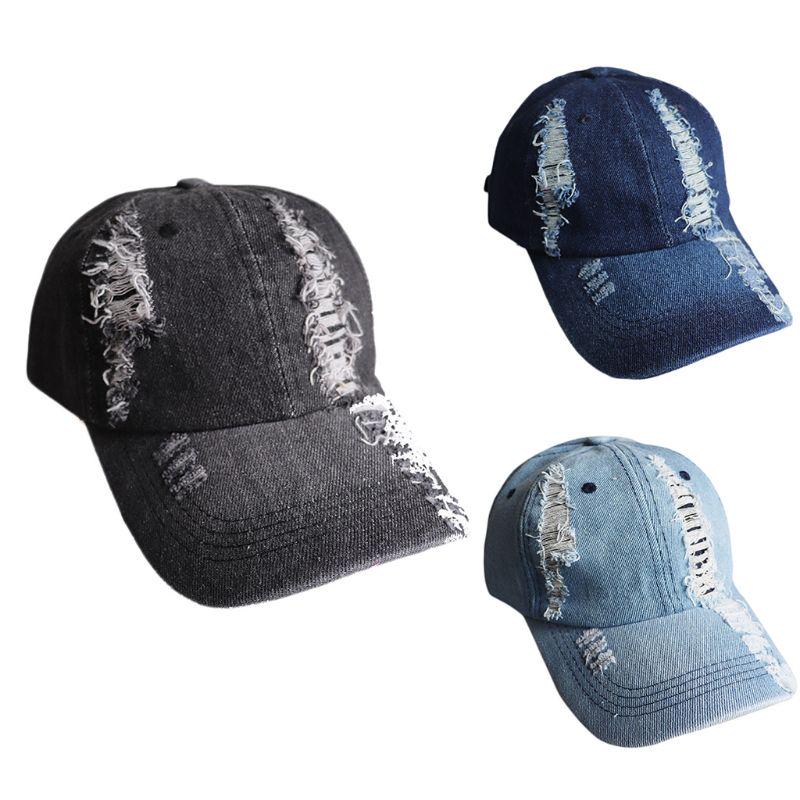 Satın alın Unisex Vintage Washed Denim Baseball Cap Distressed Ripped ...