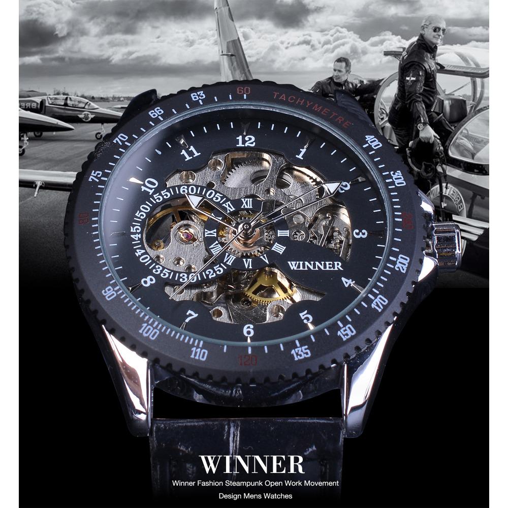 Buy Fashion Stempunk Open Work Watches Gear Case Design Black Luminous ...