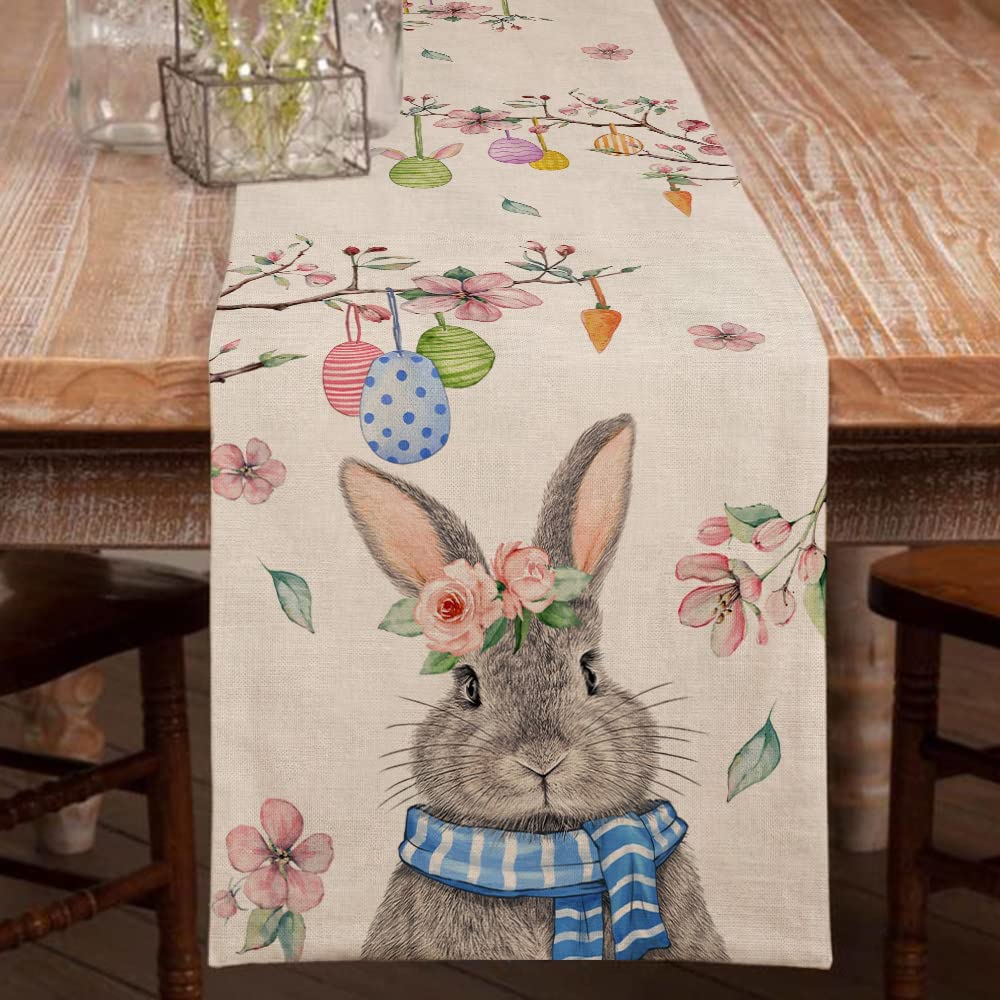 Cheap Cute Easter Bunny Table Runner Peach Blossom Seasonal Spring ...