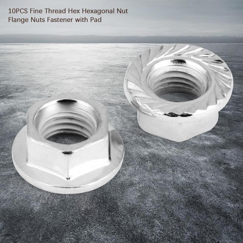 Buy 10PCS Fine Thread Hex Hexagonal Nut Flange Nuts Fastener with Pad ...