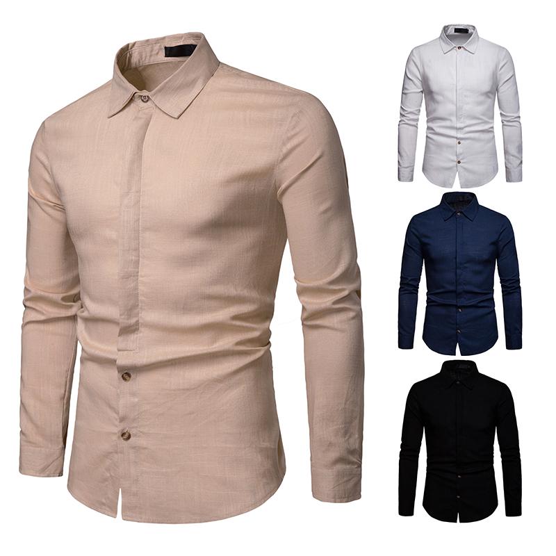 Buy Men's Business Casual Linen Long Sleeve Shirt at affordable prices ...
