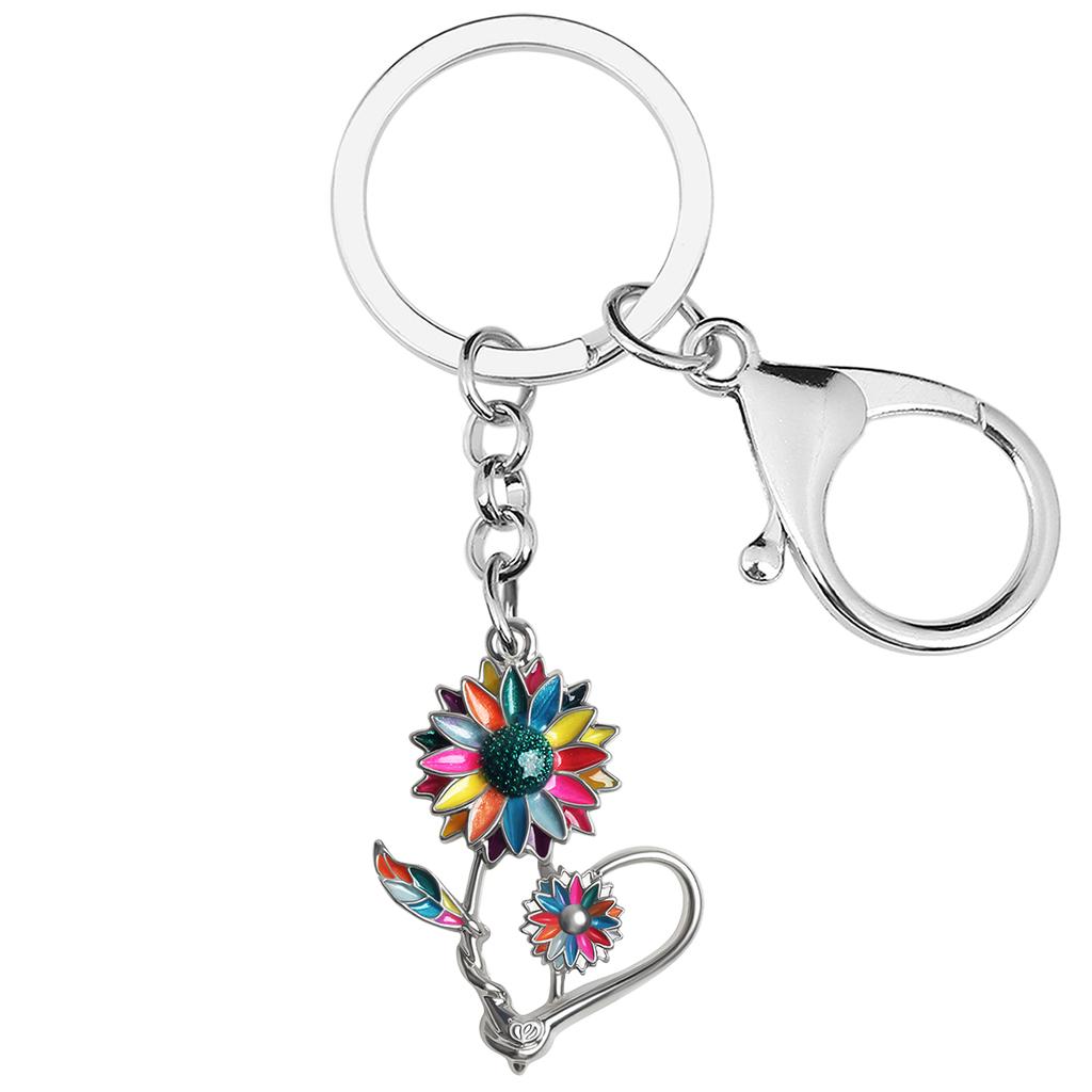 Enamel Alloy Floral Sunflower Keychain Colorful Plant Key Rings Jewelry ...