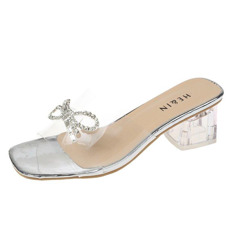Buy Llogai Fashion PVC Transparent Rhinestones Slippers Women Sexy High ...