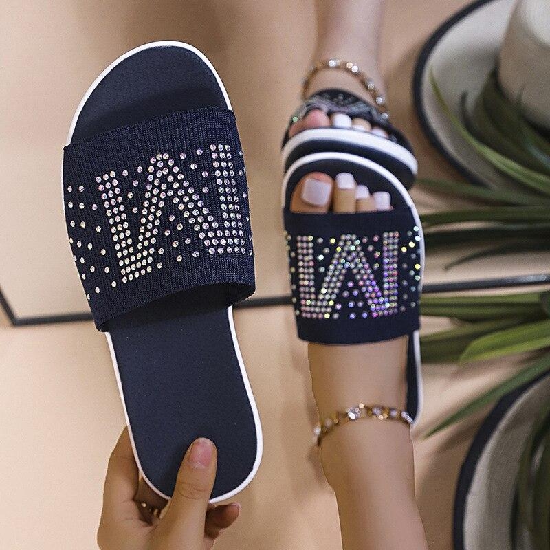 Buy Comemore 2022 Ladies Slippers Rhinestone Shoes Bling Women Soft ...