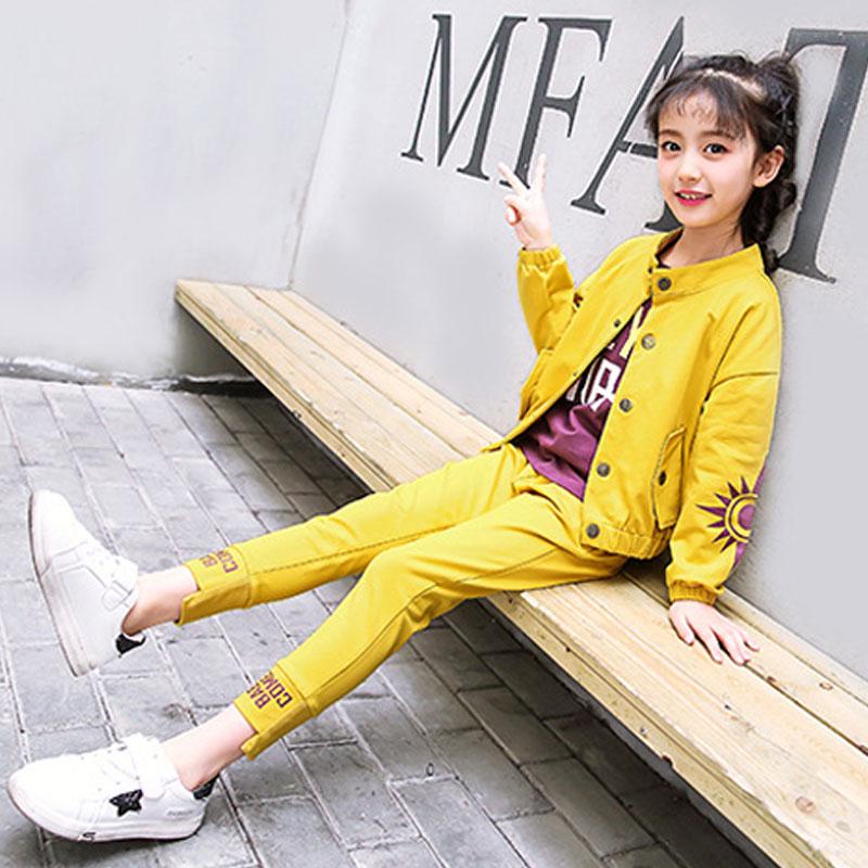 Buy Girl Suit Long Sleeve Sports Suit Jacket + T-Shirt + Trousers ...