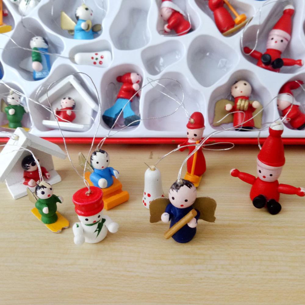 Buy 48pcs Mini Wooden Christmas Tree Ornaments Figures Vintage ...