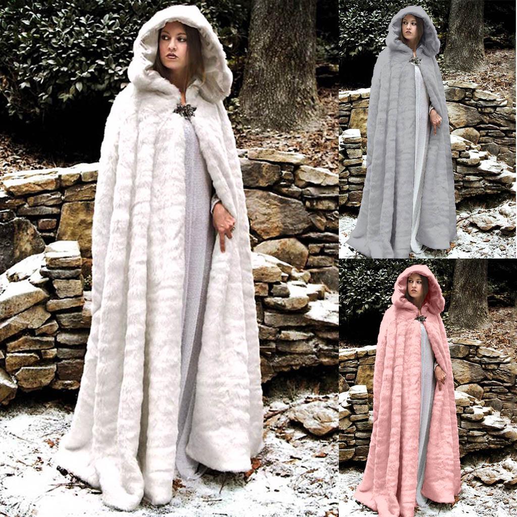 Buy Women Winter Solid Colour Hooded Flannel Long Cape Long Sleeve ...