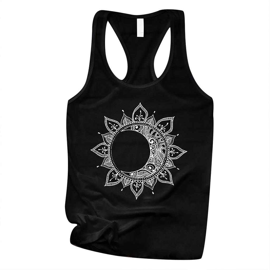 [rookiea] Kadın Modaya Uygun Kadın Rahat Moda Sun Moon Baskılı Kolsuz ...