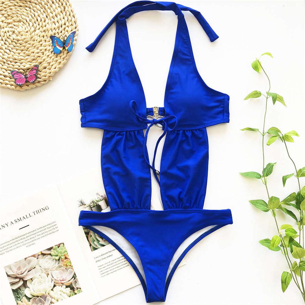 2020 New Sexy V Neck Monokini Cut Out Backless One Piece Swimsuit Women Swimwear Female Bather
