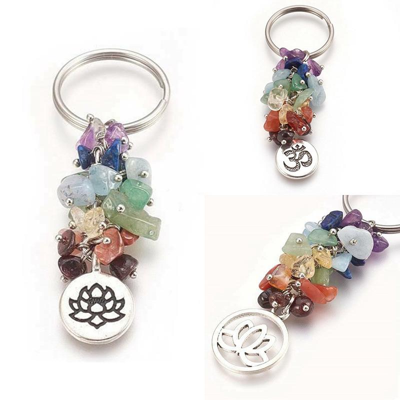 Buy Gemstone Keyring Crystal Key Fob Chain 7 Chakra Healing Gift Stone ...