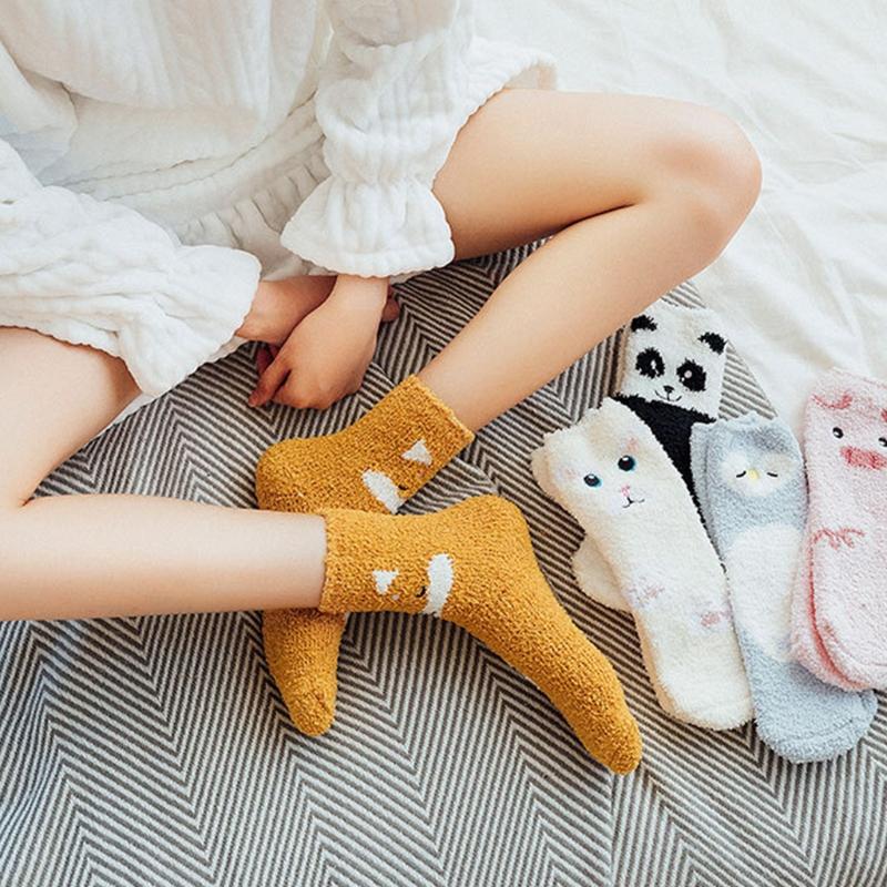 Buy Women Cartoon Animal Winter Fuzzy Slipper Socks Cute Panda Penguin ...