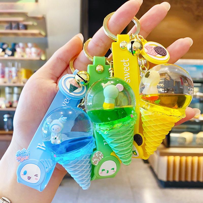 Buy Cute Ice Cream Keychain Moving Liquid Quicksand Key Ring for Women ...
