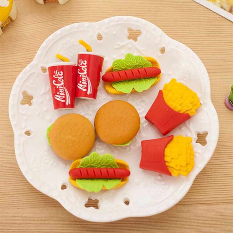 Buy 6pcs/Pack Cute Imitation Food Erasers Hamburger French Fries Hot ...