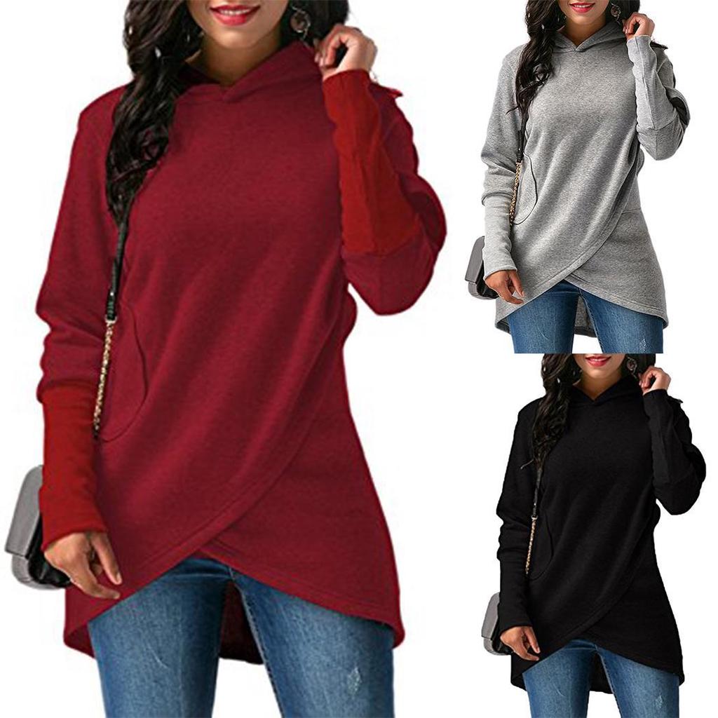Fashion Women Hoodies Long Sleeve Irregular Sweatshirt Hem Wrap ...