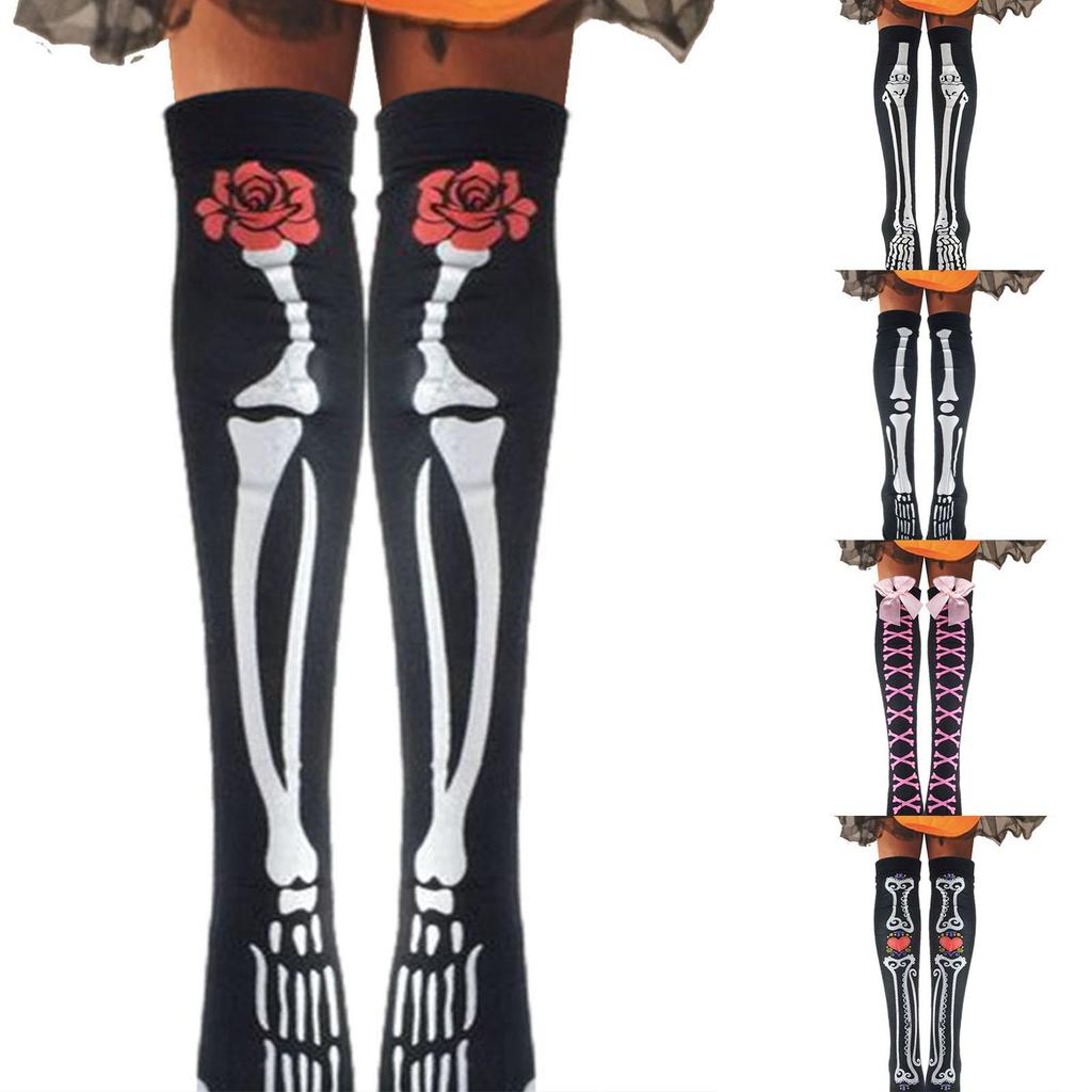 Buy Halloween Over Knees Socks Skeleton Bowknot Cosplay Stockings at ...